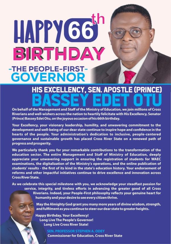 HAPPY 66th BIRTHDAY-THE PEOPLE-FIRST- GOVERNOR HIS EXCELLENCY, SEN. APOSTLE (PRINCE) BASSEY EDET ...